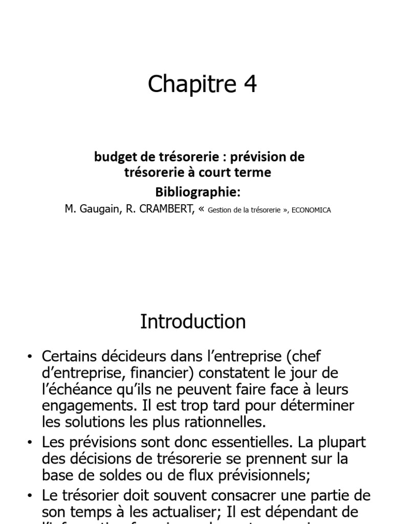 Chapitre 4 Le Budget de Trésorerie | PDF