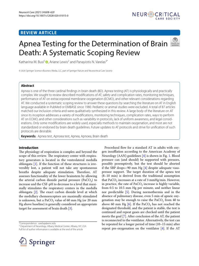 Test de Apnea - Neurocritical Care 2021 | PDF | Apnea | Carbon Dioxide