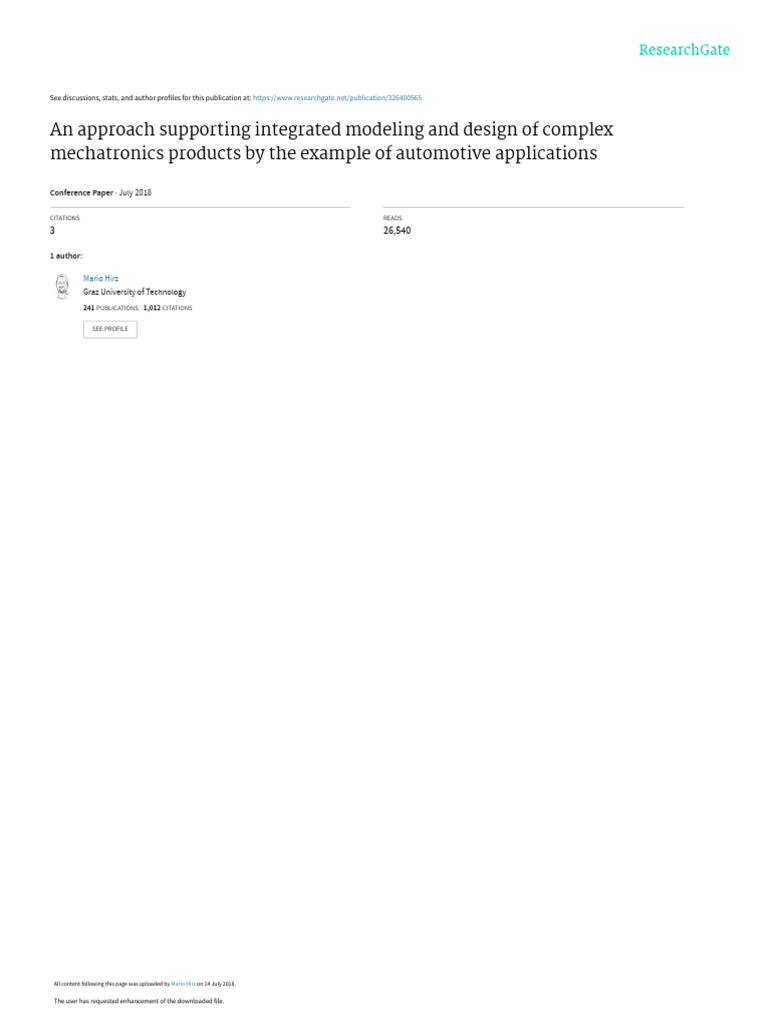 2018 Integrated Modelling And Design Of Complex Mechatronics Products In Automotive Applications