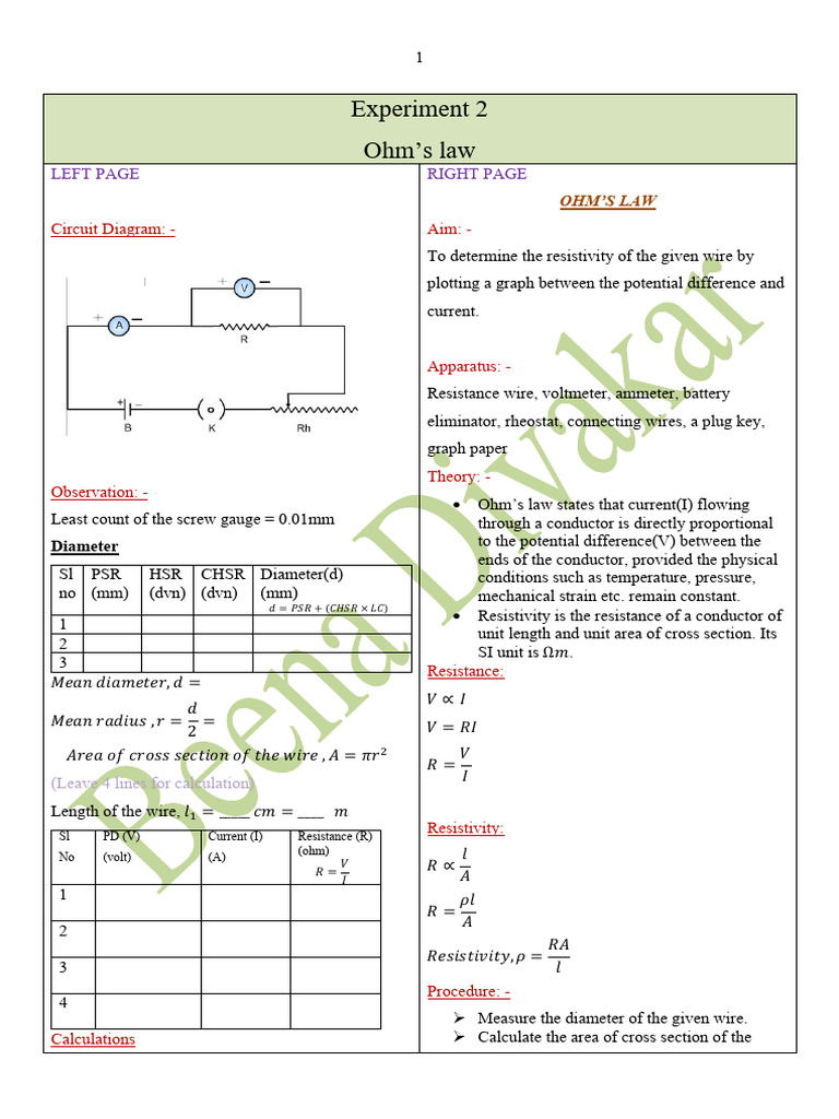 Ohm's Law | PDF | Electrical Resistance And Conductance | Voltage