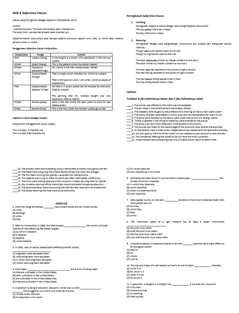 Structure and Written Expression Skill 4 Adjective Clause | PDF Structure and Written Expression Skill 4 Adjective Clause | PDF