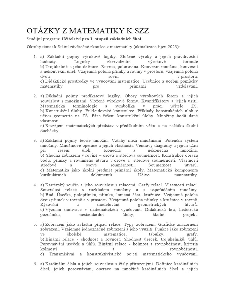 Otázky Státnice Matematika | PDF