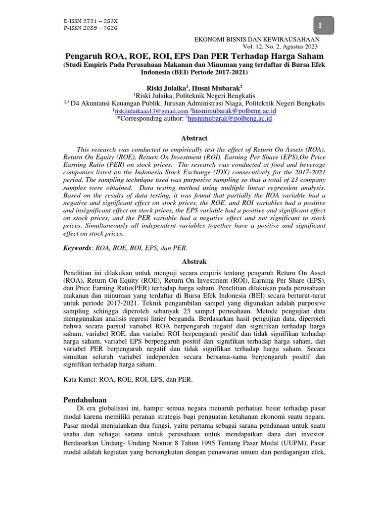 Roa Roe 5 Variabel | PDF | Return On Investment | Return On Equity