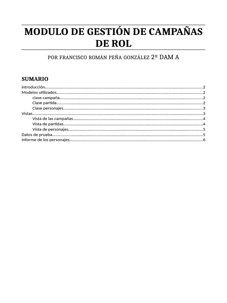 Modulo Rol - Por Francisco Román Peña González - 2º DAM A | PDF | Xml | Juegos de rol