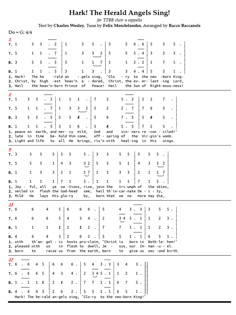 Hark! The Herald Angels Sing - TTBB | PDF