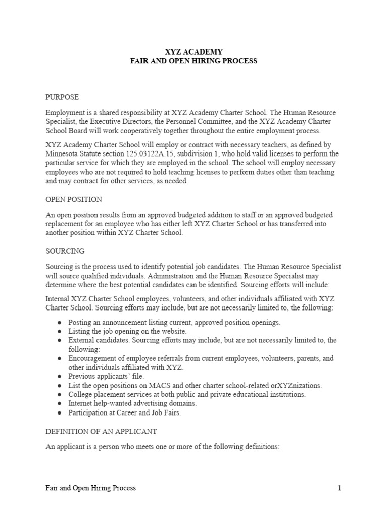 Xyz Academy - Fair and Open Hiring Process | PDF | Civil Rights Act Of 1964 | Employment