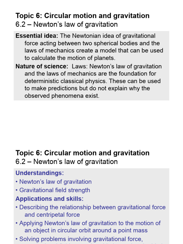 Topic 6.2 - Newtons Law of Gravitation - Student | PDF