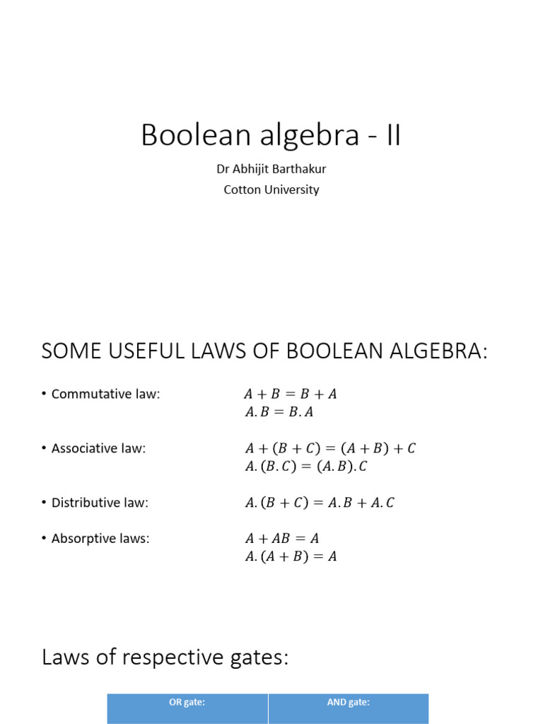 Lecture 5 - Boolean Algebra | PDF | Equations | Boolean Algebra