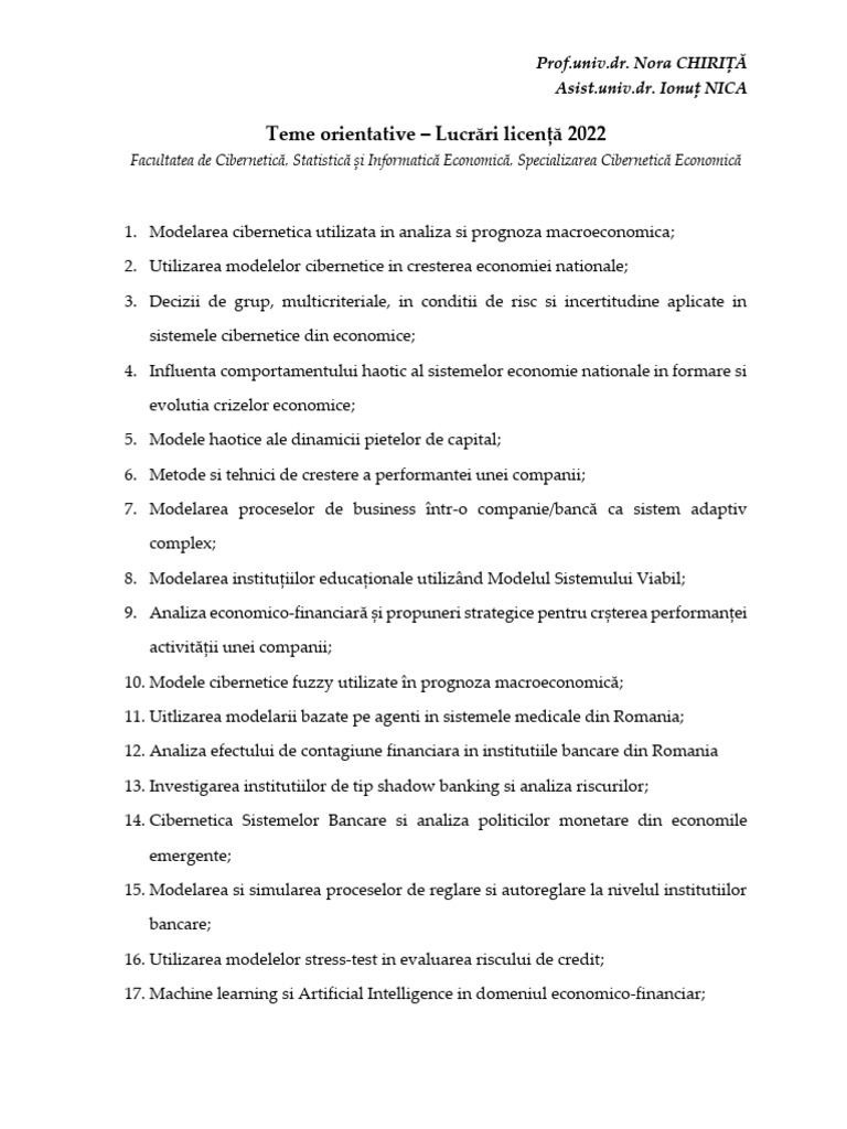 Teme Licenta - 2022 | PDF