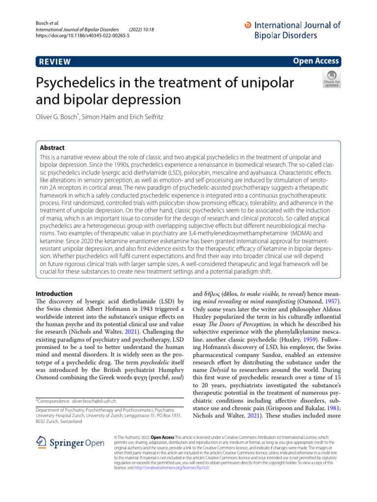 Psychedelics in The Treatment of Unipolar and Bipolar Depression | PDF ...
