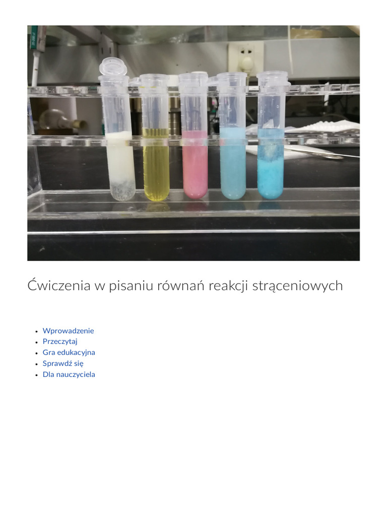 Cwiczenia W Pisaniu Rownan Reakcji Straceniowych | PDF