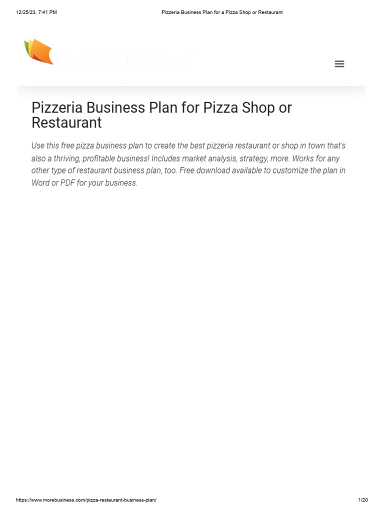 Pizzeria Business Plan For A Pizza Shop or Restaurant | PDF