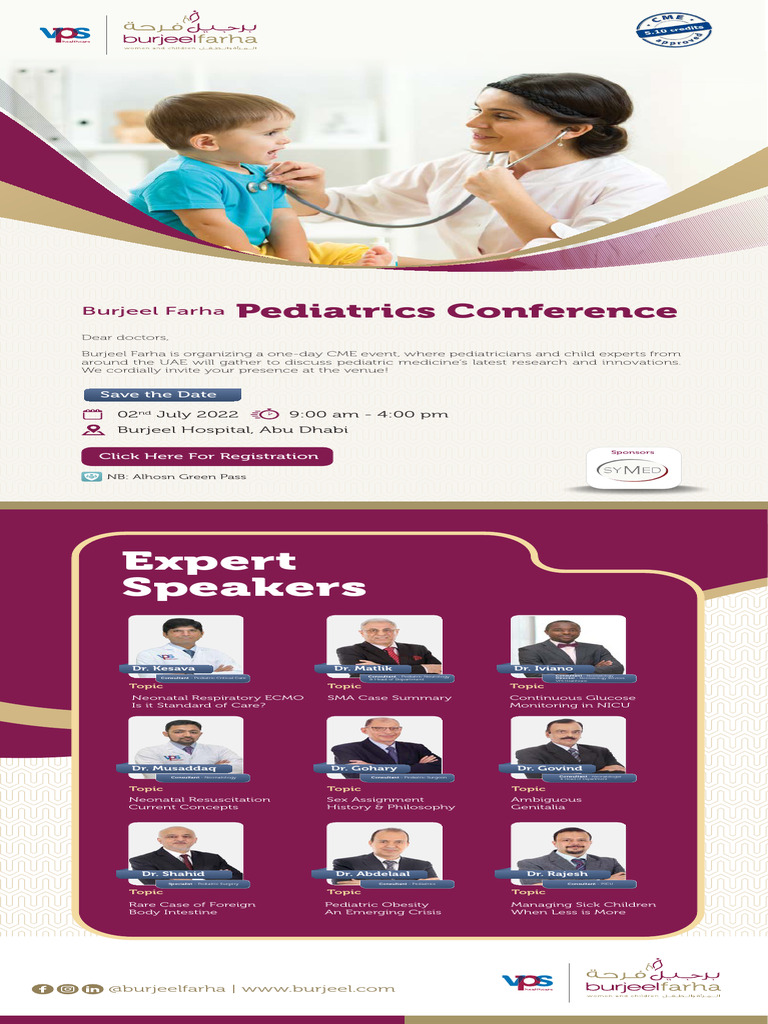 Burjeel Farha Pediatric Conference Mailer | PDF | Pediatrics | Neonatology