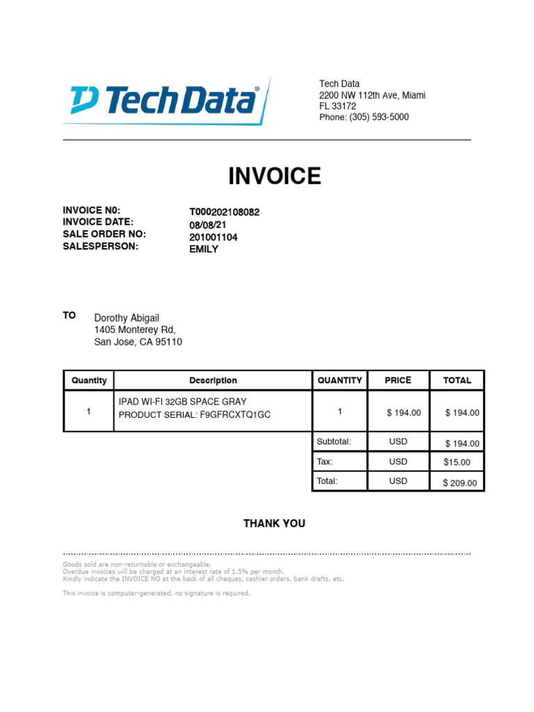 Tech Data Receipt RK PDF | PDF