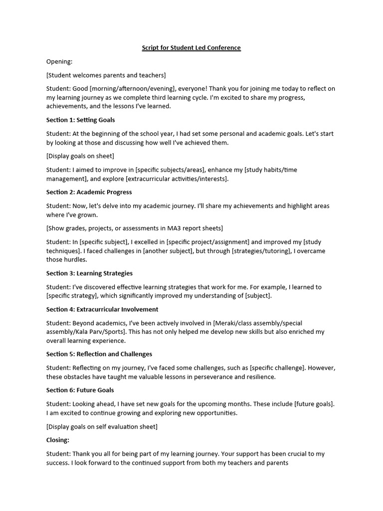 Script For Student Led Conference | PDF