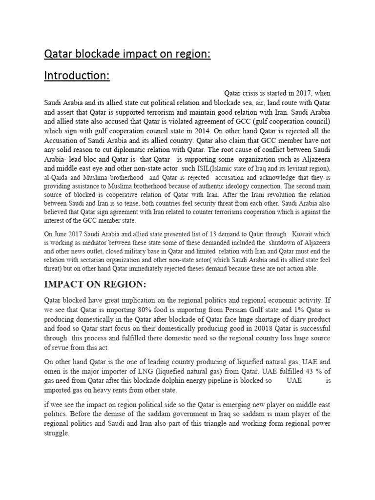 Qatar Blockade Impact On Region | PDF | Gulf Cooperation Council | Qatar