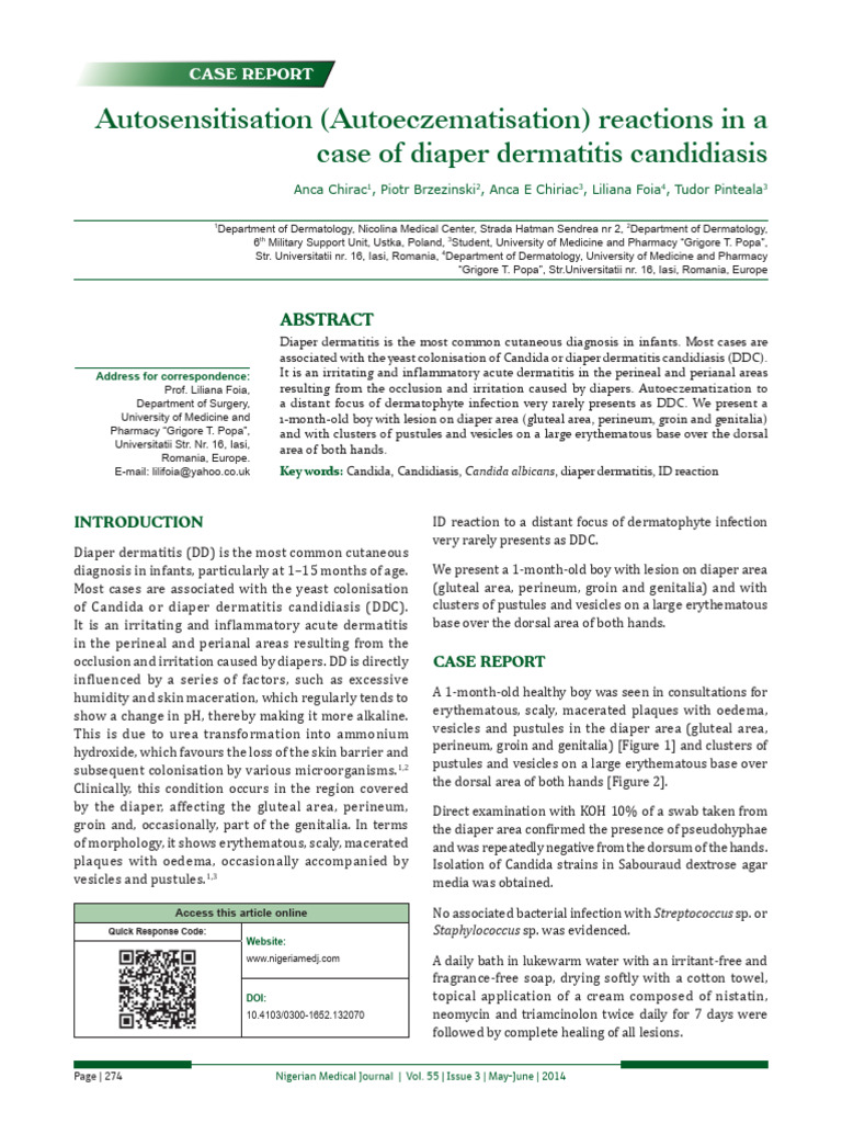 Autosensitisation Autoeczematisation Reactions in A Case of Diaper ...
