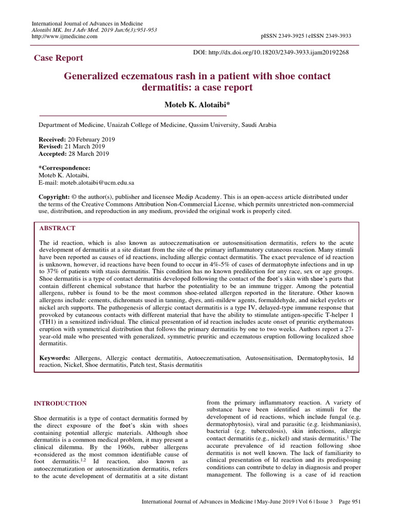 Generalized Eczematous Rash in A Patient With Shoe Contact Dermatitis A ...