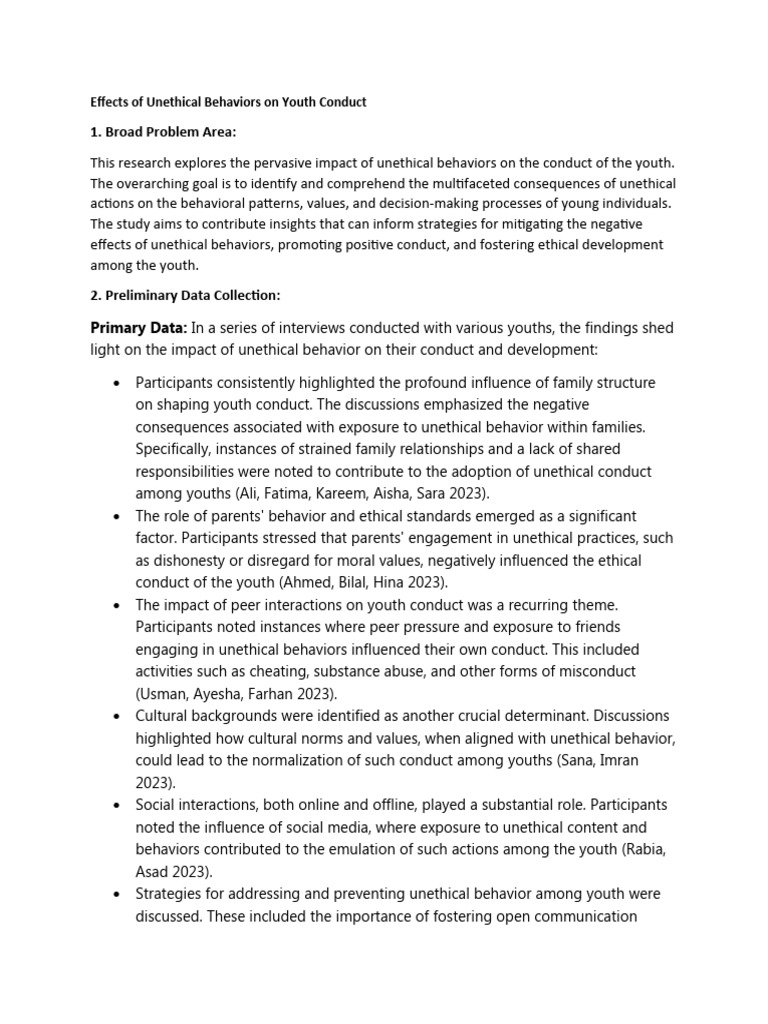 Effects of Unethical Behaviors On Youth Conduct | PDF | Wellness