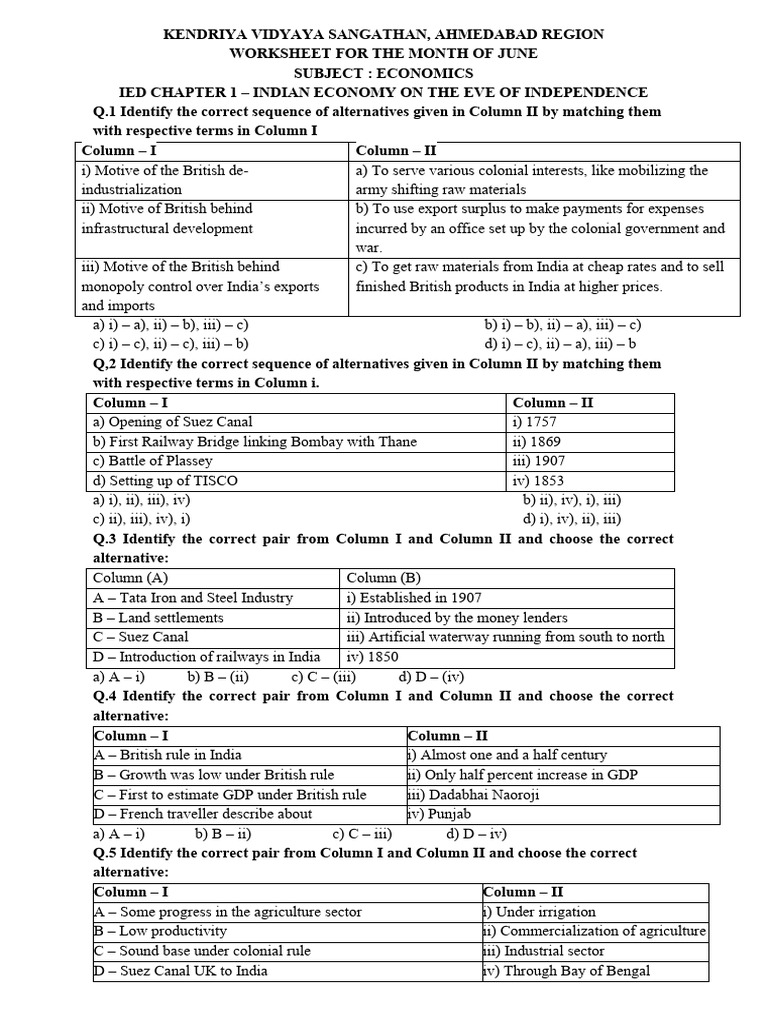 Xii Eco Worksheet For June Month | PDF