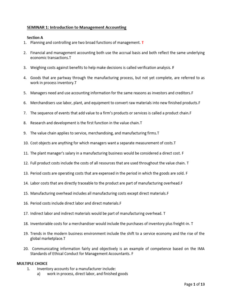 (W1) ANS - Question Answer | PDF | Cost Of Goods Sold | Cost