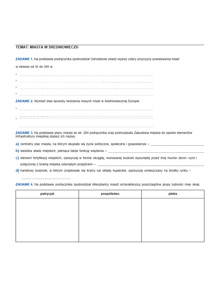 Karta Pracy Średniowieczne Miasto Pdf