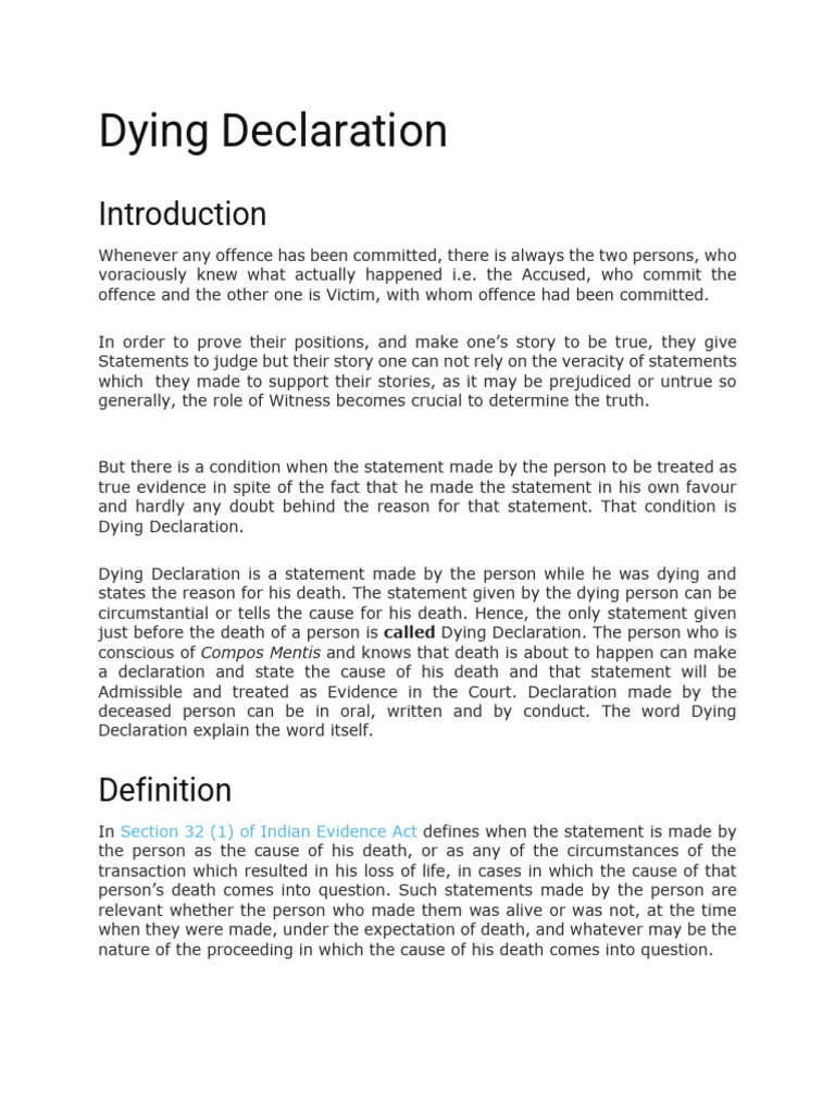 Dying Declaration 1 | PDF | Witness | Deposition (Law)