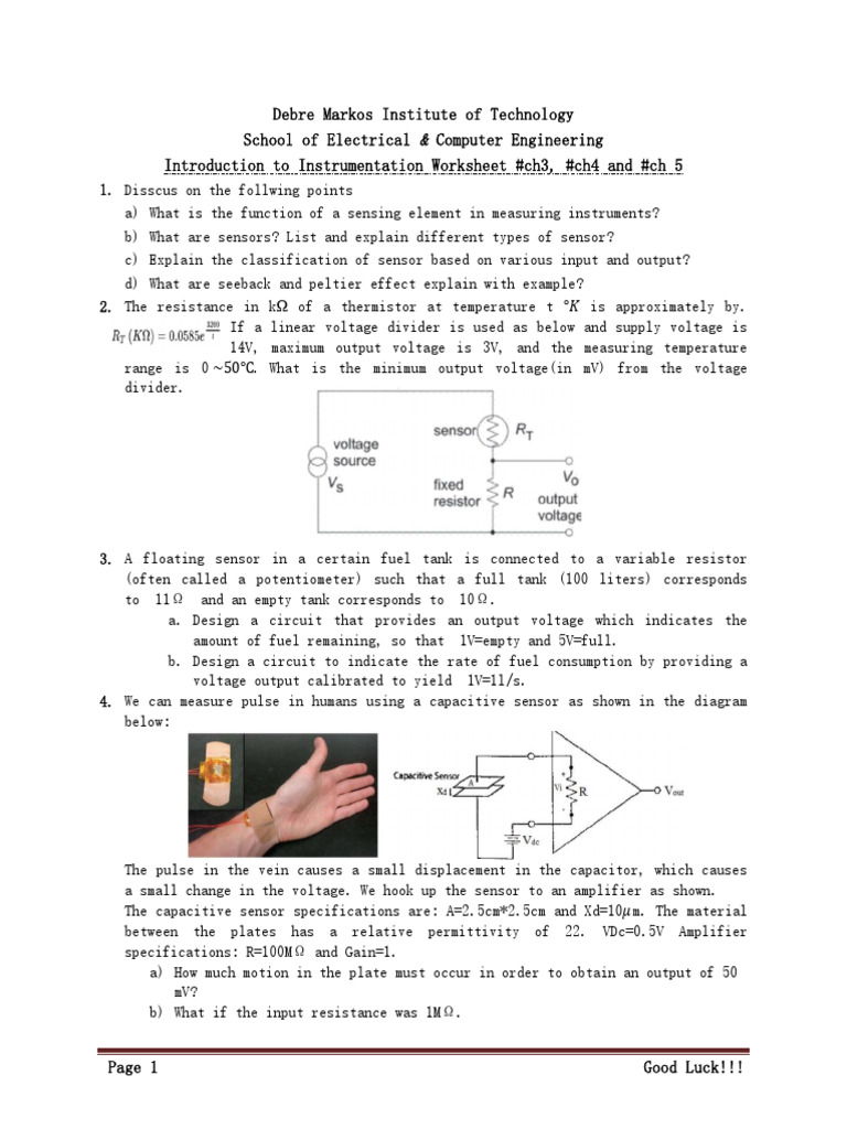 Introduction To Instrumentation Work Sheet | PDF | Amplifier | Physical ...