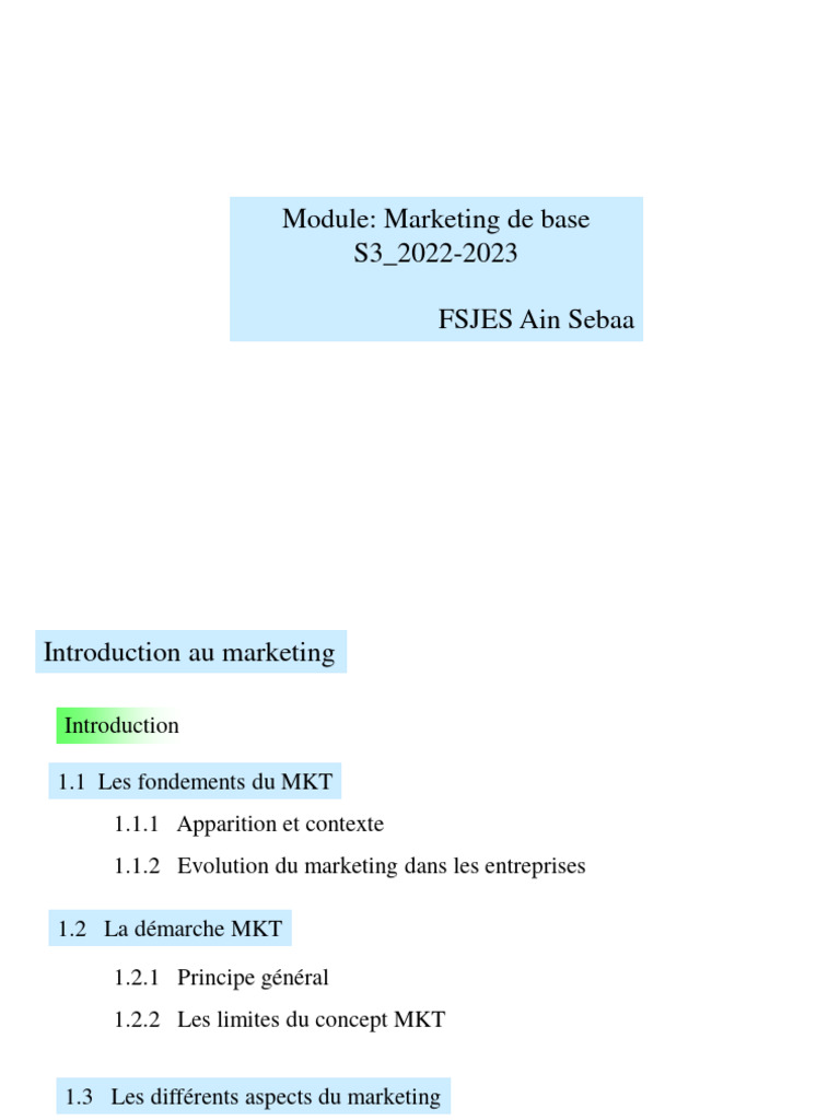 Marketing de Base - S3 - 2022-2023 | PDF