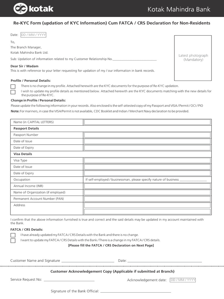 Non-Resident KYC & FATCA Update Form | PDF