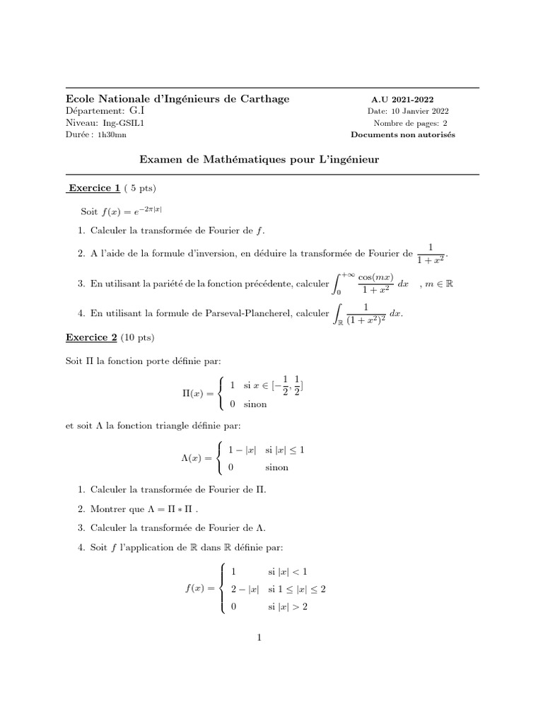 Exam Math Ing 2022 1 | PDF