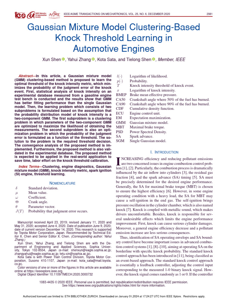 Gaussian Mixture Model Clustering Based Knock Threshold Learning In Automotive Engines 