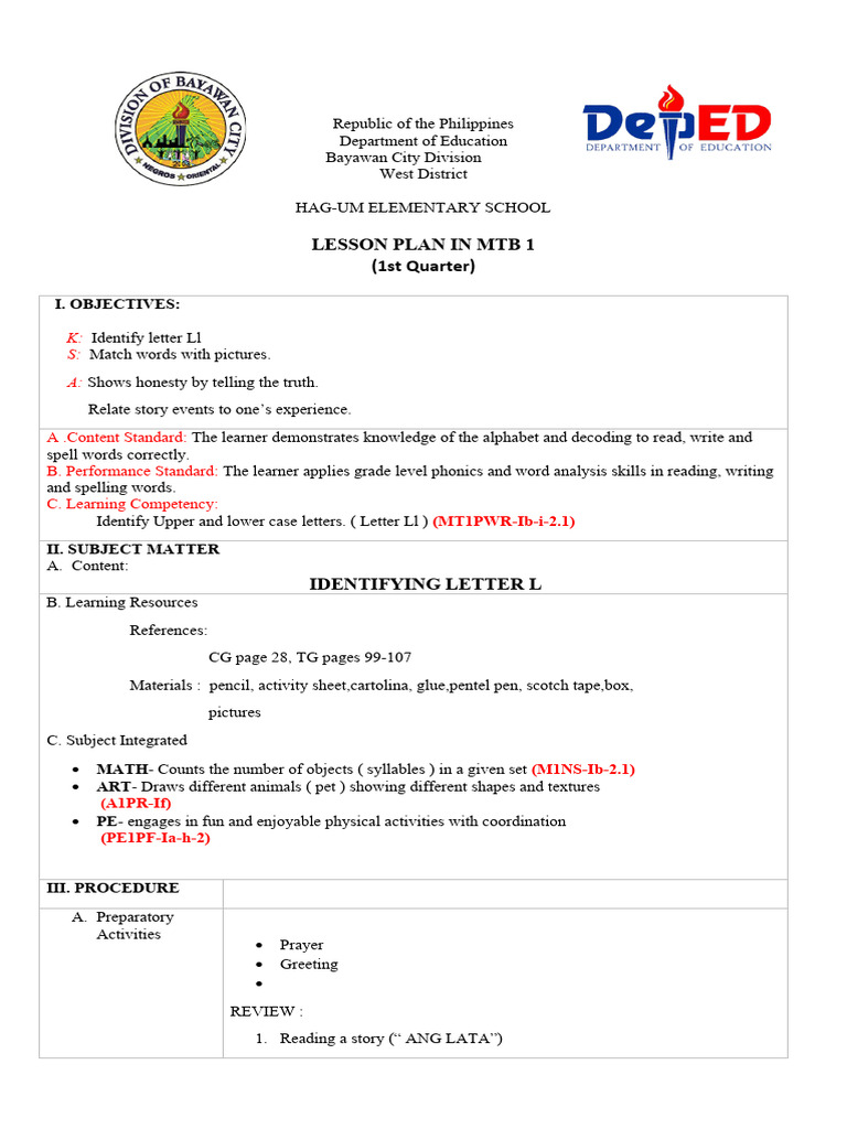 Cot MTB 1 | PDF | Behavior Modification | Reading (Process)