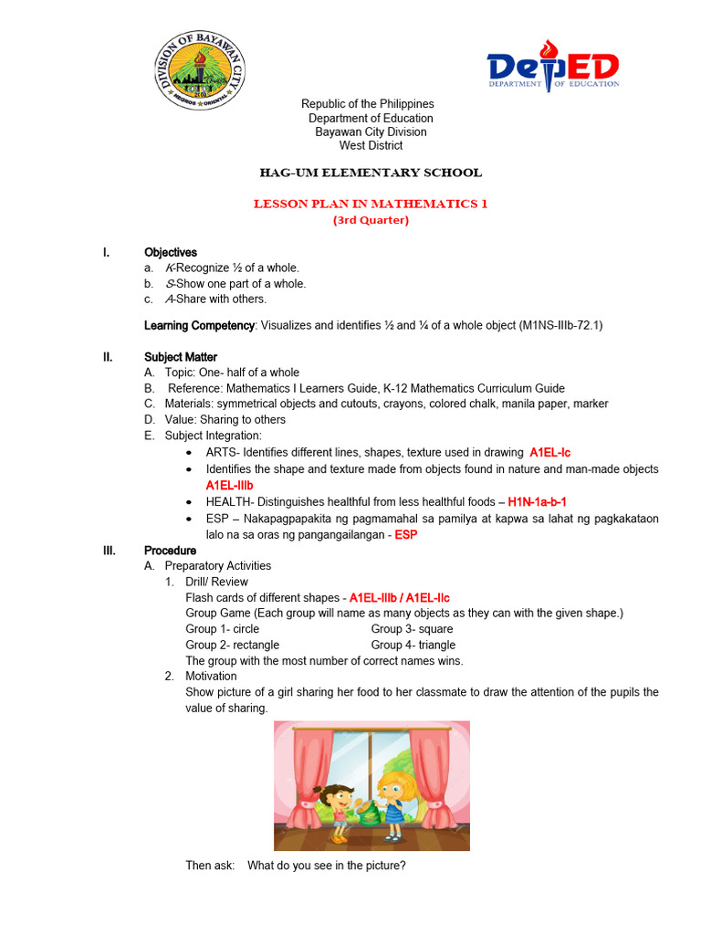 Lesson Plan in Math 1 COT | PDF | Behavior Modification | Cognition