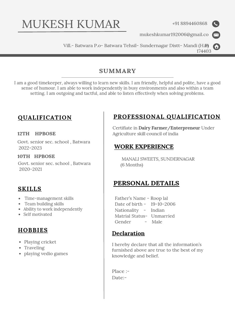 Mukesh Kumar Resume | PDF