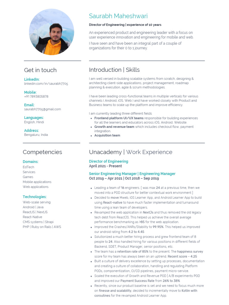 Saurabh Maheshwari Resume Pdf Computers