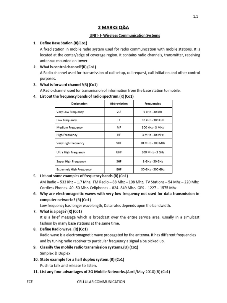 Two Marks Questions of CMC | Download Free PDF | Cellular Network | Radio