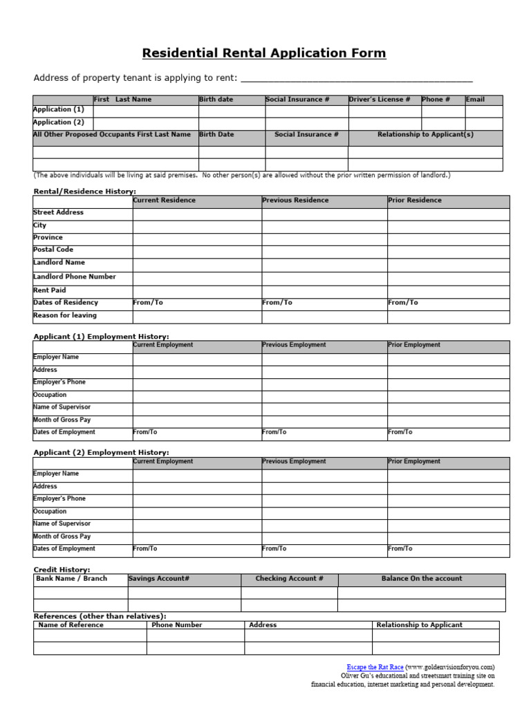 Residential Rental Application Form | PDF