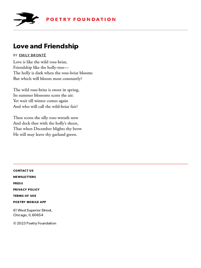 Love and Friendship by Emily Brontë - Poetry Foundation | PDF