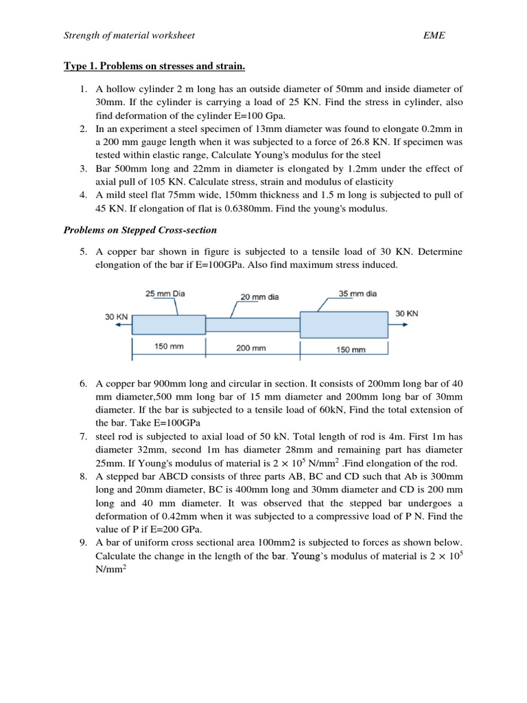 Strength Worksheet | PDF | Deformation (Engineering) | Strength Of ...