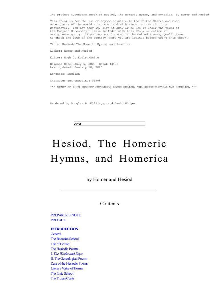 Hesiod The Homeric Hymns and Homerica by Homer and Hesiod | PDF ...