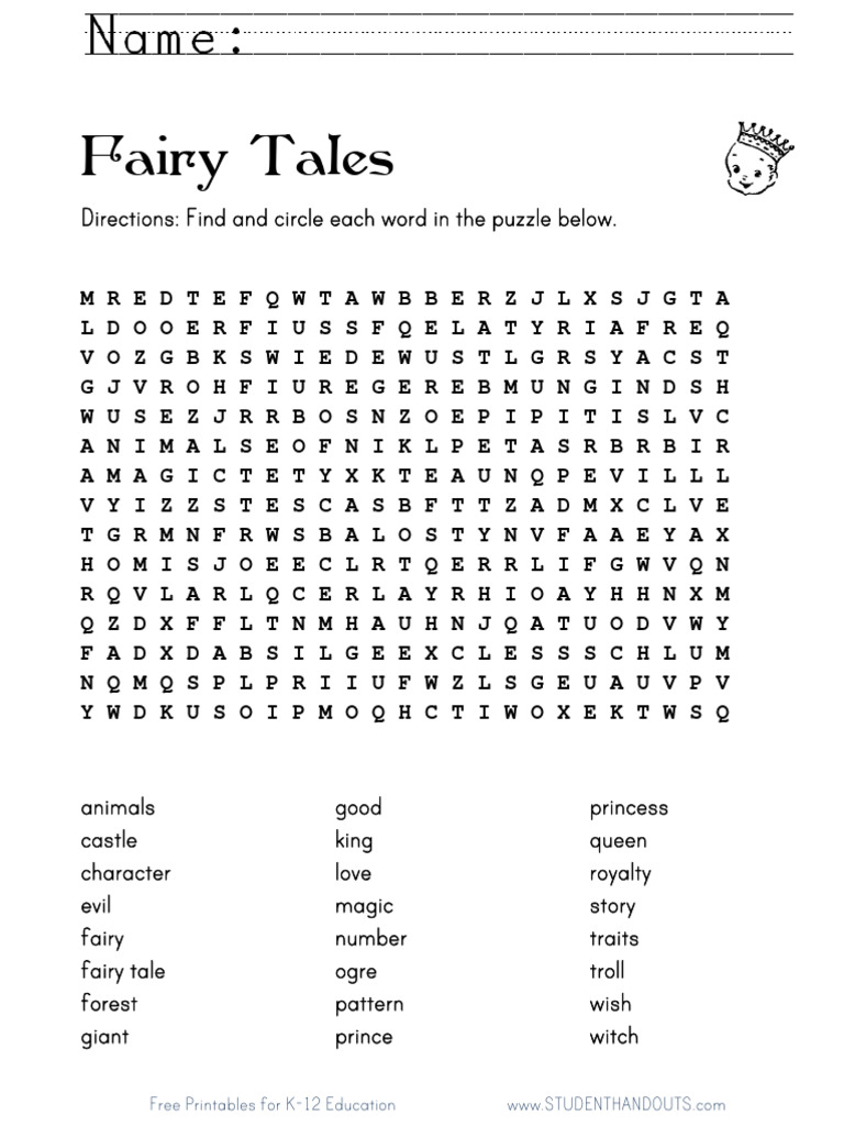 Fairy Tale Word Search Puzzle | PDF
