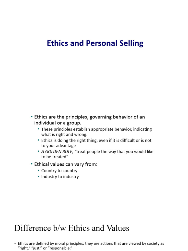 Ethics in Personal Selling | PDF | Sales | Behavior