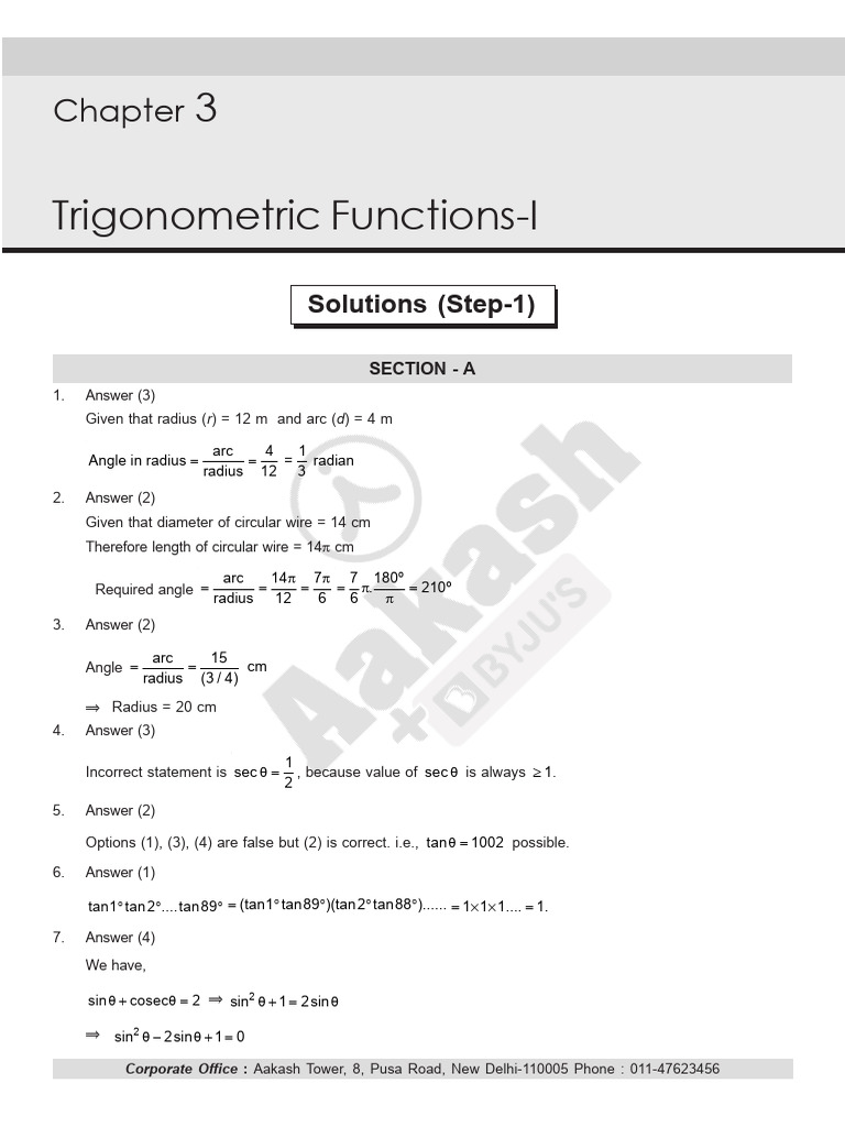 CLS - ENG 23 24 XI - Mat - Target 2 - Level 1 - Chapter 3 | PDF | Trigonometric Functions ...