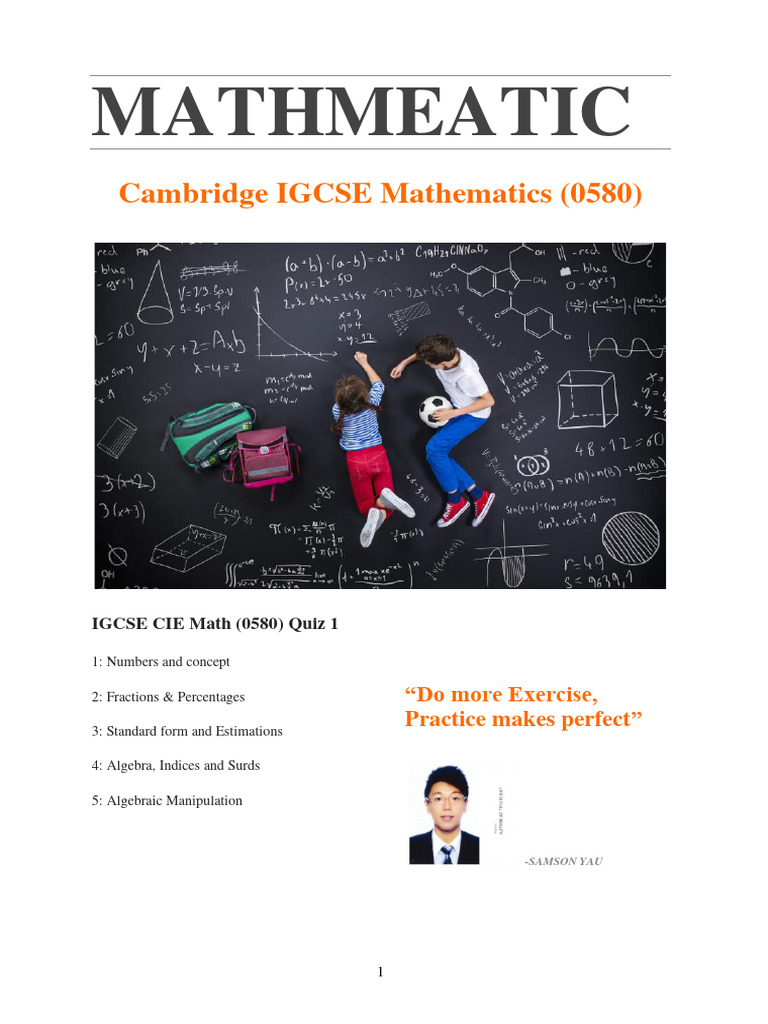 Cie Igcse Maths 0580 Quiz 1 | PDF