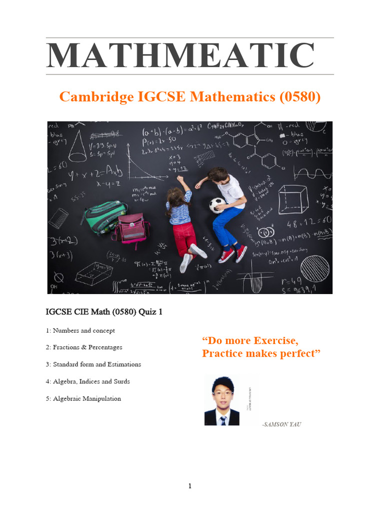 CIE IGCSE Maths 0580 Quiz 1 Reriew With Example | PDF