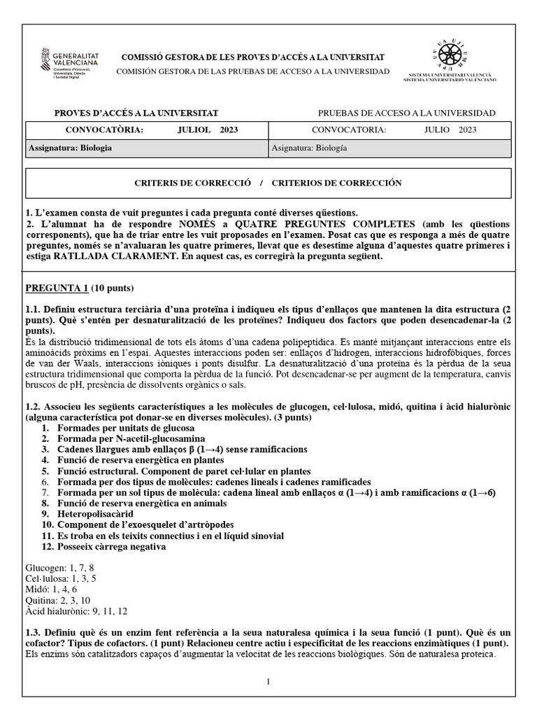 014B - SOL - PAU Biología - JULIO 2023 | PDF