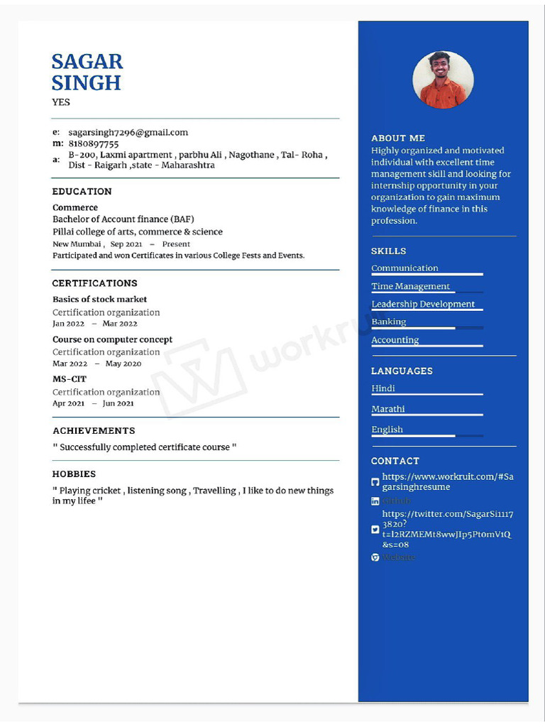 Sagar Singh (Resume) | PDF