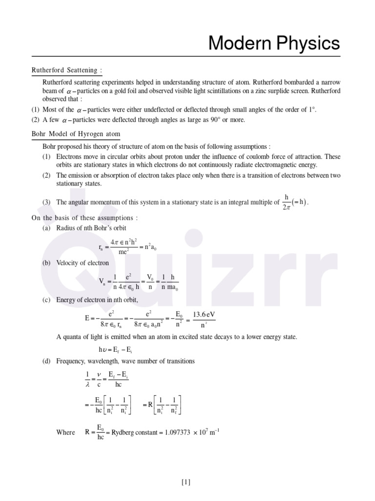 26 Modern Physics Formula Sheets Quizrr | PDF | Photoelectric Effect ...