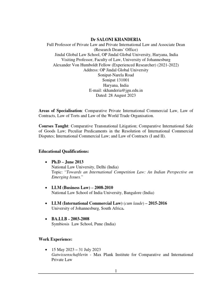 CV Saloni-Khanderi | PDF | World Trade Organization | International Law